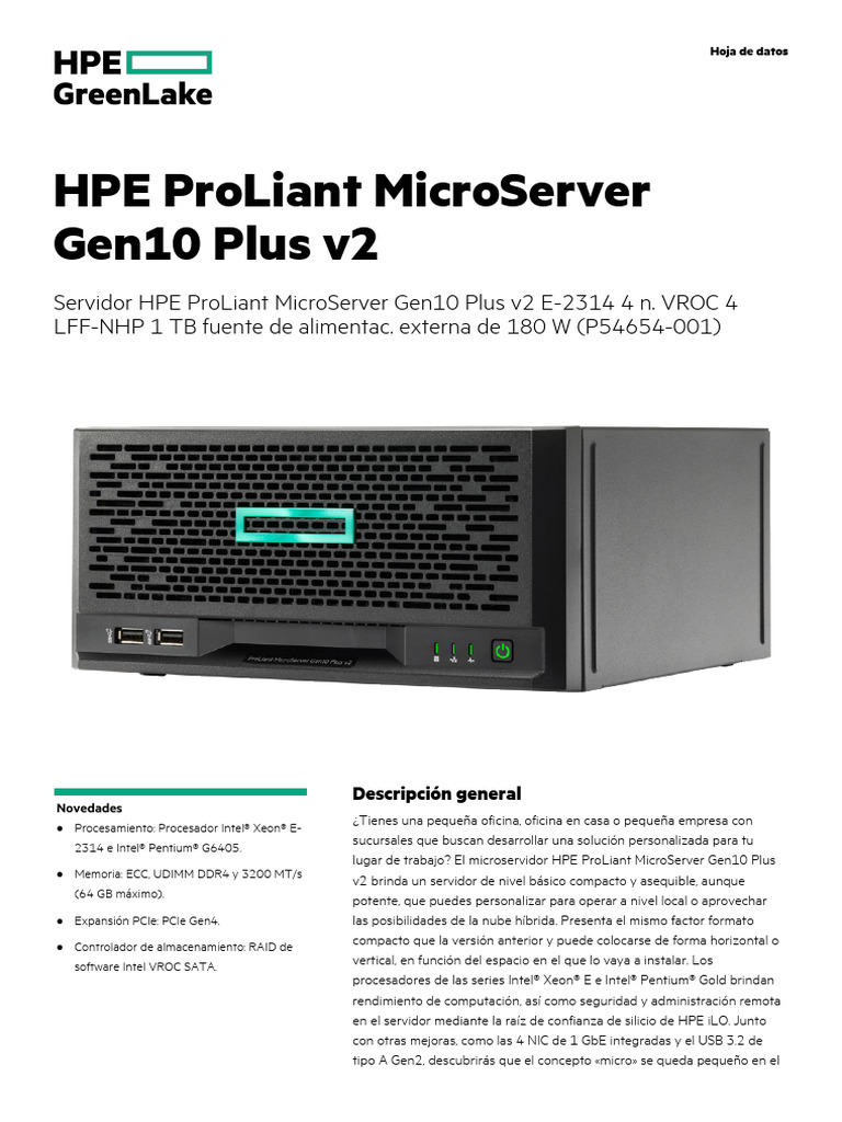 HPE ProLiant MicroServer Gen10 Plus v2 E-2314 4-Core VROC 4LFF-NHP 1TB ...