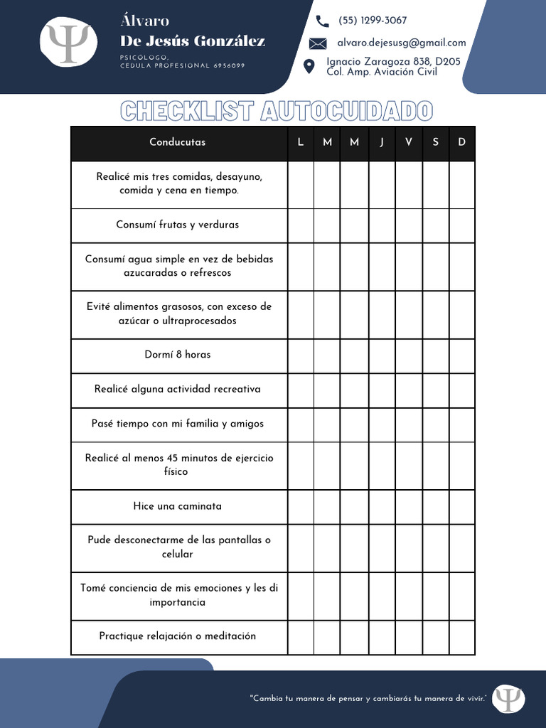 Checklist Autocuidado | PDF | Relaciones personales, crianza y ...
