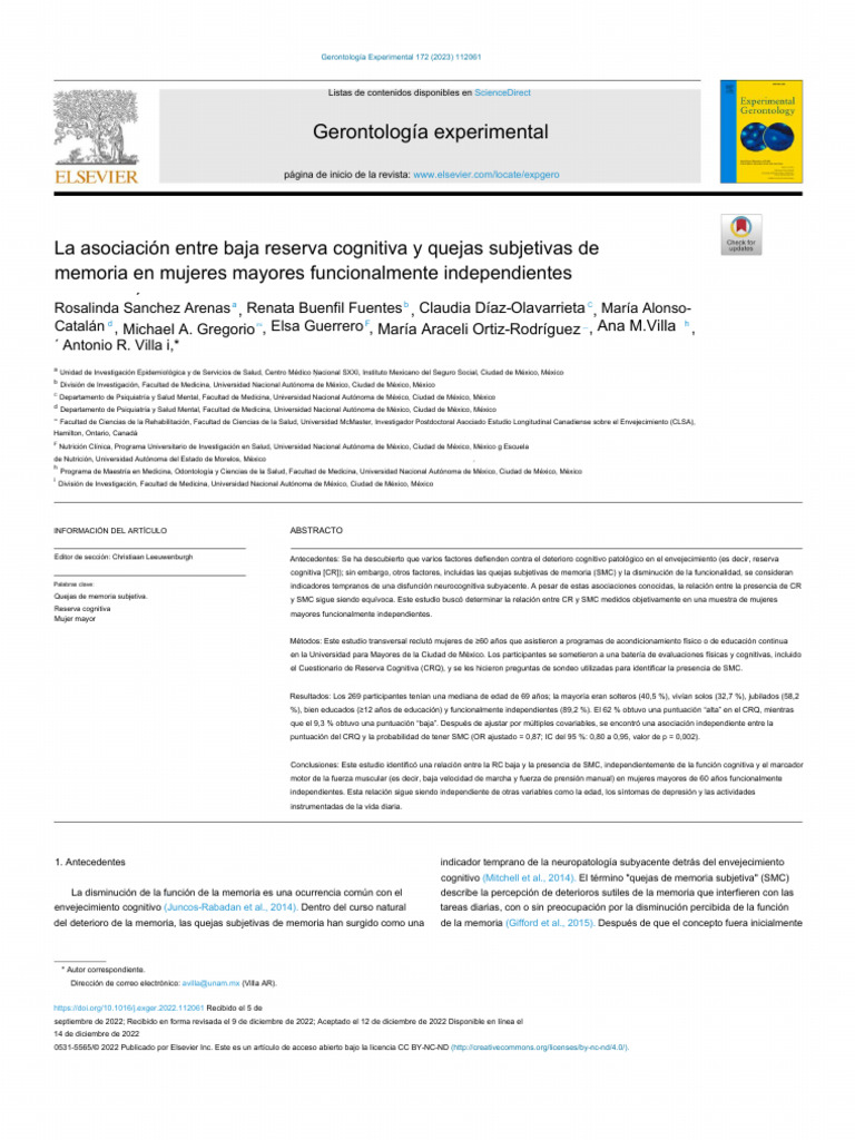 The Association Between Low Cognitive Reserve and Subjective Memory ...