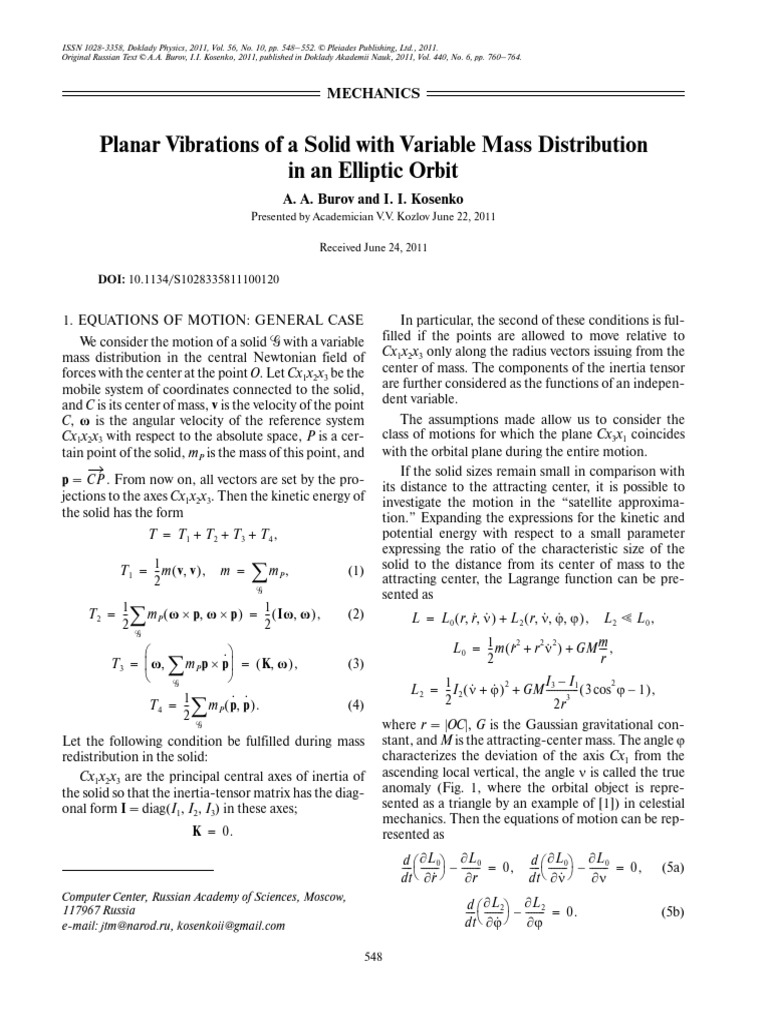 Burov 2011 | PDF | Velocity | Orbit