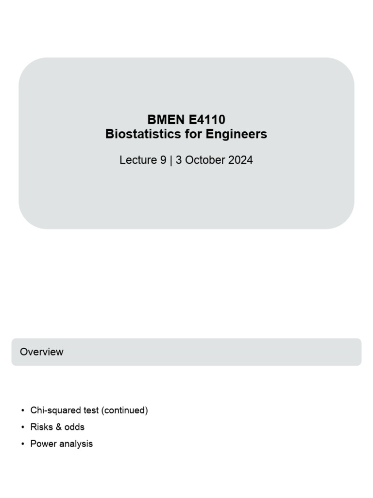 24 BMEN E4110 Lecture9 PDF | PDF | Odds | Chi Squared Test