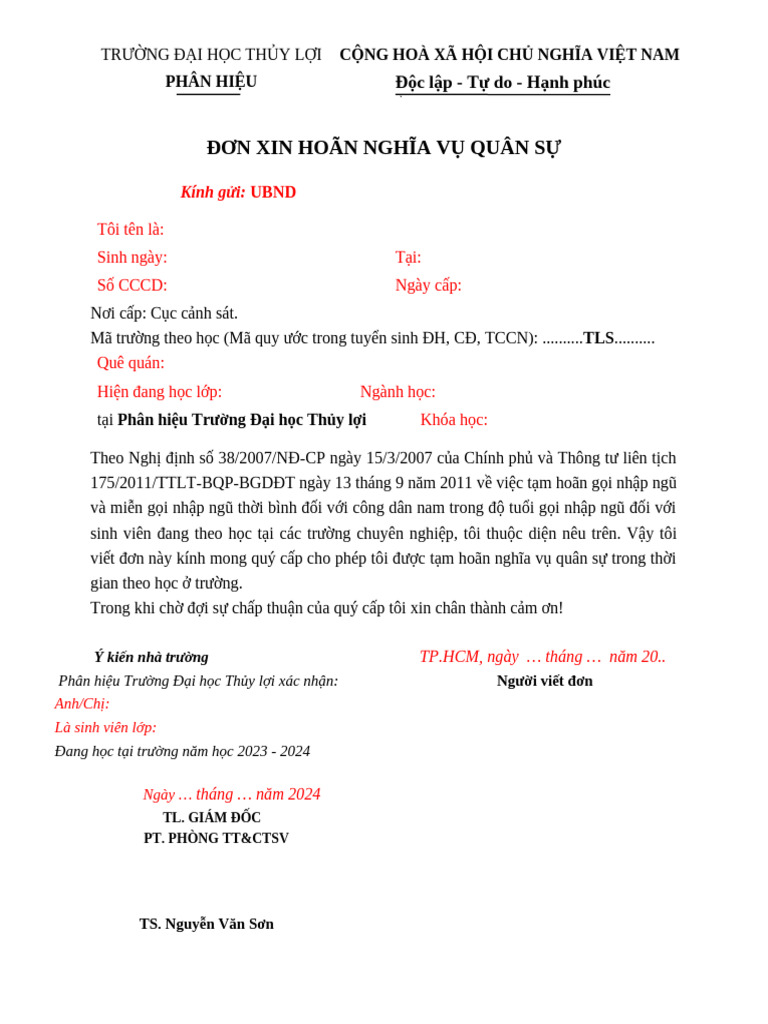 Don Xin Hoan Nghia Vu Quan Su | PDF