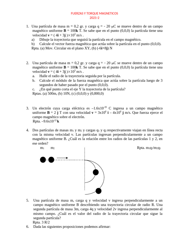 FUERZAS y TORQUE MAGNETICOS 2023 | PDF | Campo magnético | Velocidad