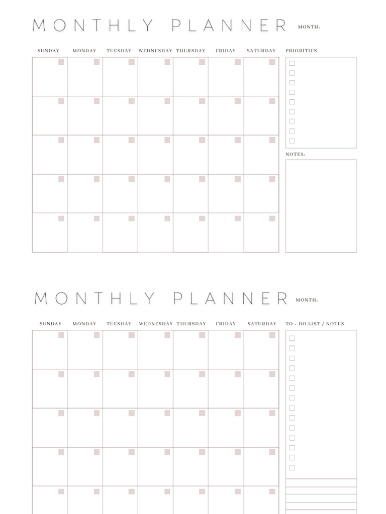 Undated Monthly Planner SUN Start A4 Size | PDF