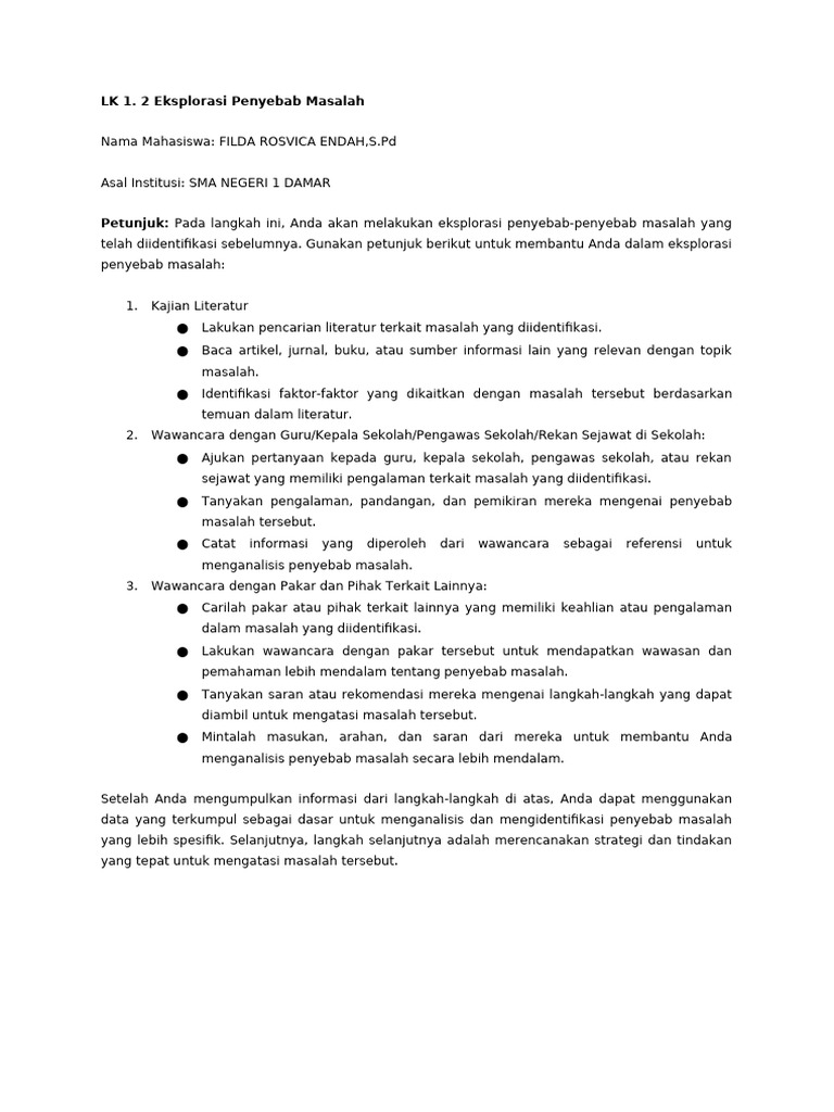 1.2 Eksplorasi Penyebab Masalah | PDF