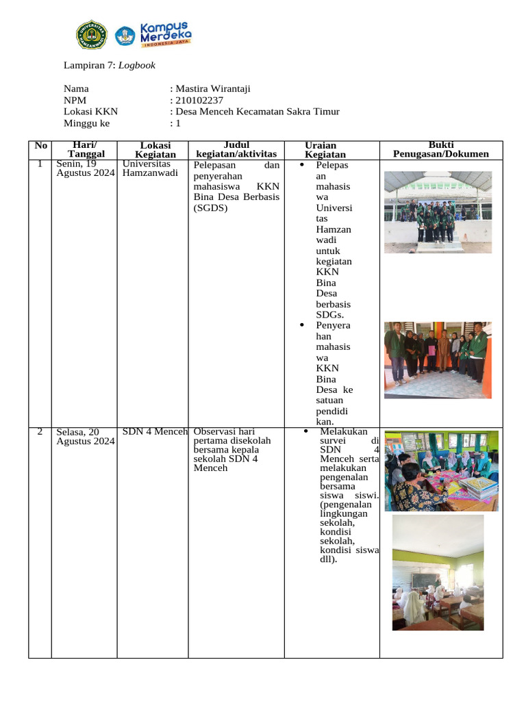 Logbook Kegiatan KKN Desa Menceh | PDF