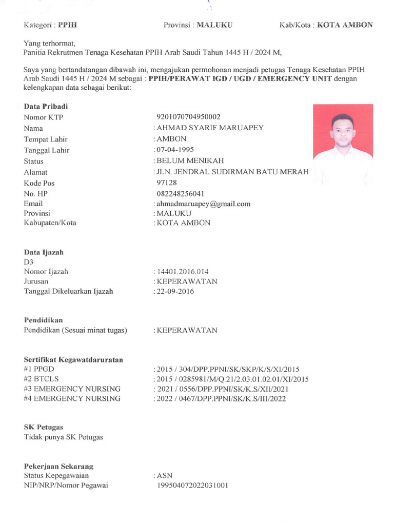 Berkas TKH Perawat 2024 A.N. Ahmad Syarif Maruapey | PDF