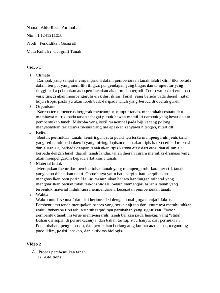 Resume Geografi Tanah - Aldo Restu Aminulah - F1241211038 | PDF | Sains ...
