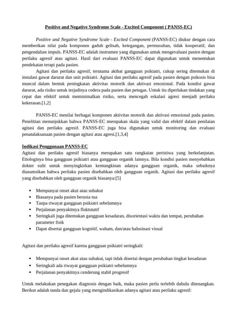 Positive and Negative Syndrome Scale PANSS EC | PDF
