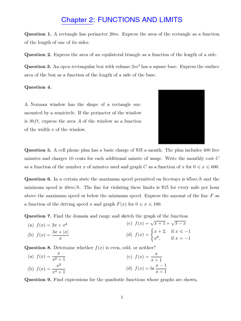 Functions and Limits: Problem Set | PDF | Area | Elementary Mathematics