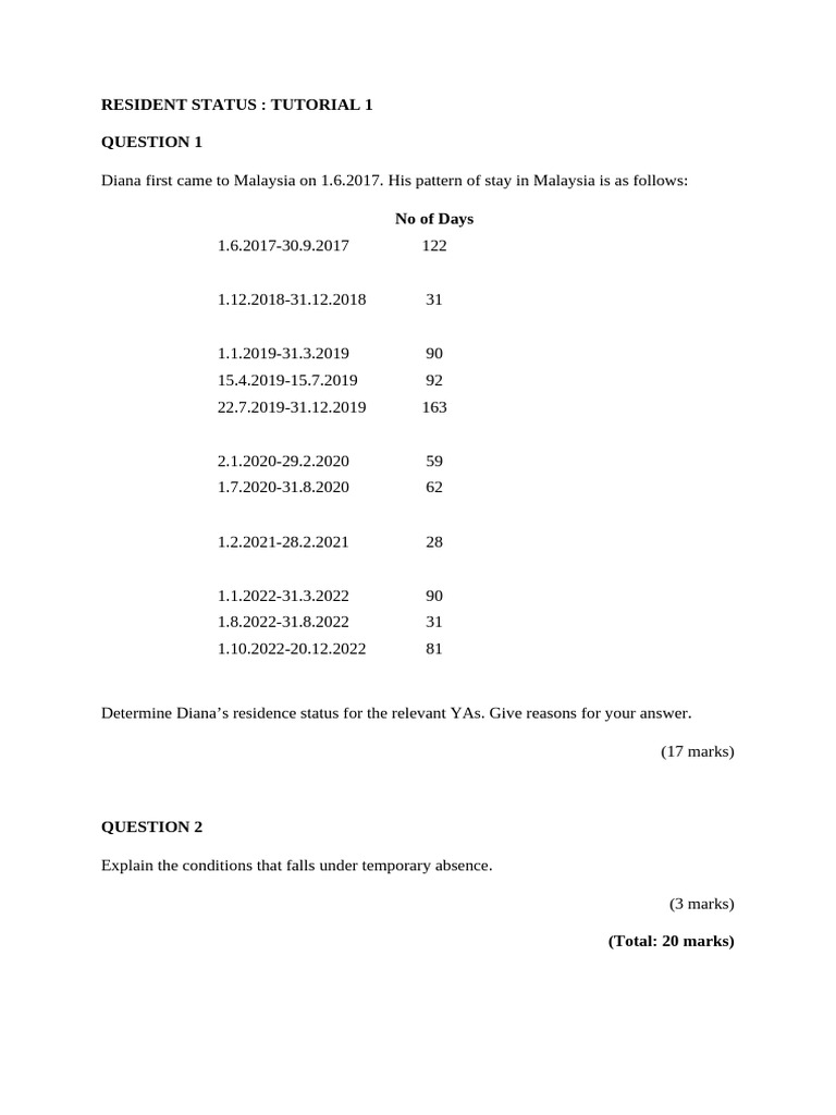 Resident Status Tutorial 1 Answer | PDF