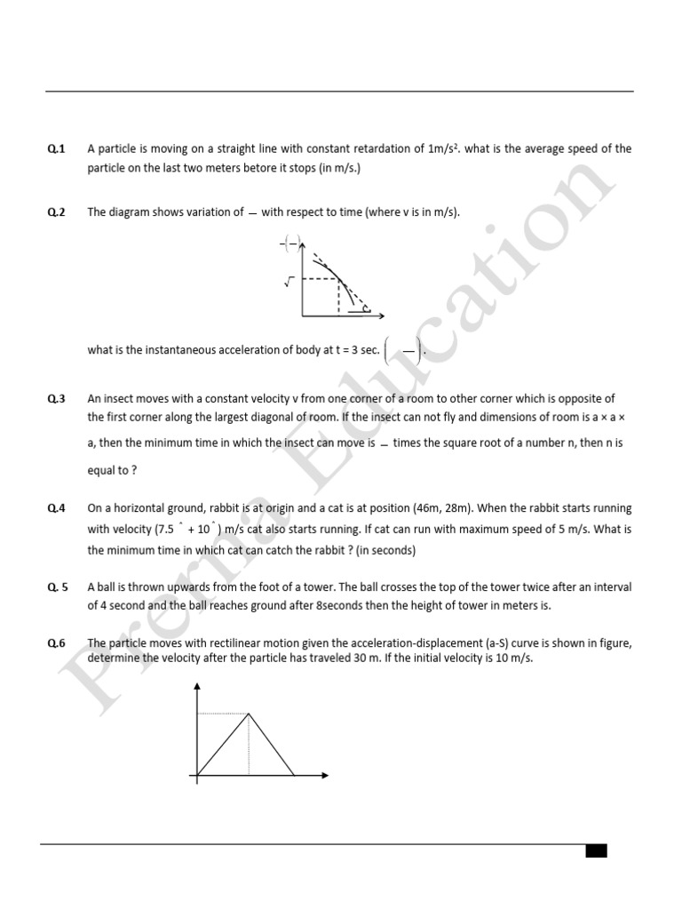 Physics Motion in One Dimension Assignment | PDF | Acceleration | Speed