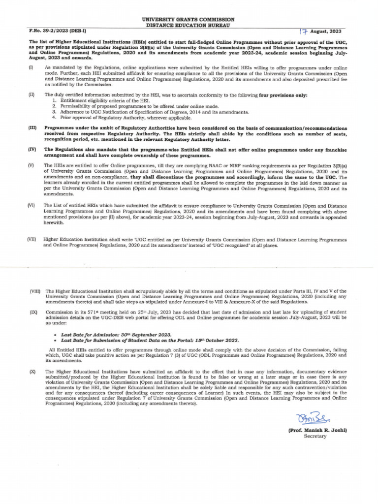 UGC Approval Letter | PDF