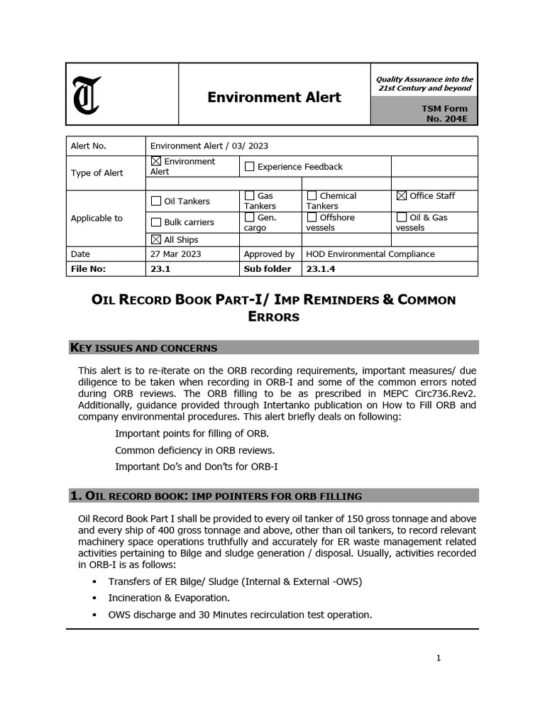 Environment Alert 03 - 2023 | PDF | Oil Tanker | Shipping