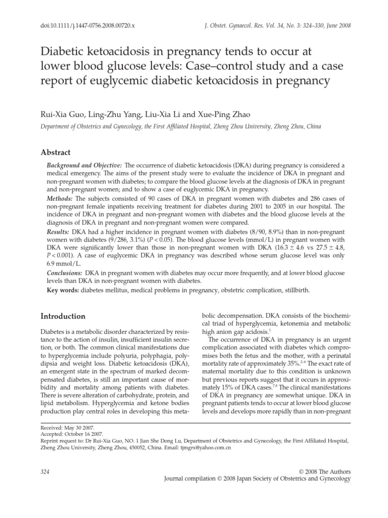Diabetic Ketoacidosis in Pregnancy Tends To Occur at Lower Blood ...