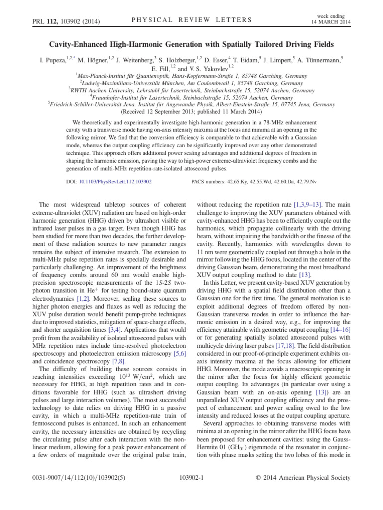 Cavity-Enhanced High-Harmonic Generation | PDF | Laser | Nonlinear Optics