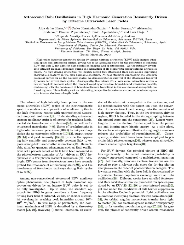 Attosecond Rabi Oscillations in High Harmonic Generation Resonantly Driven - 2404.04053v2 | PDF ...