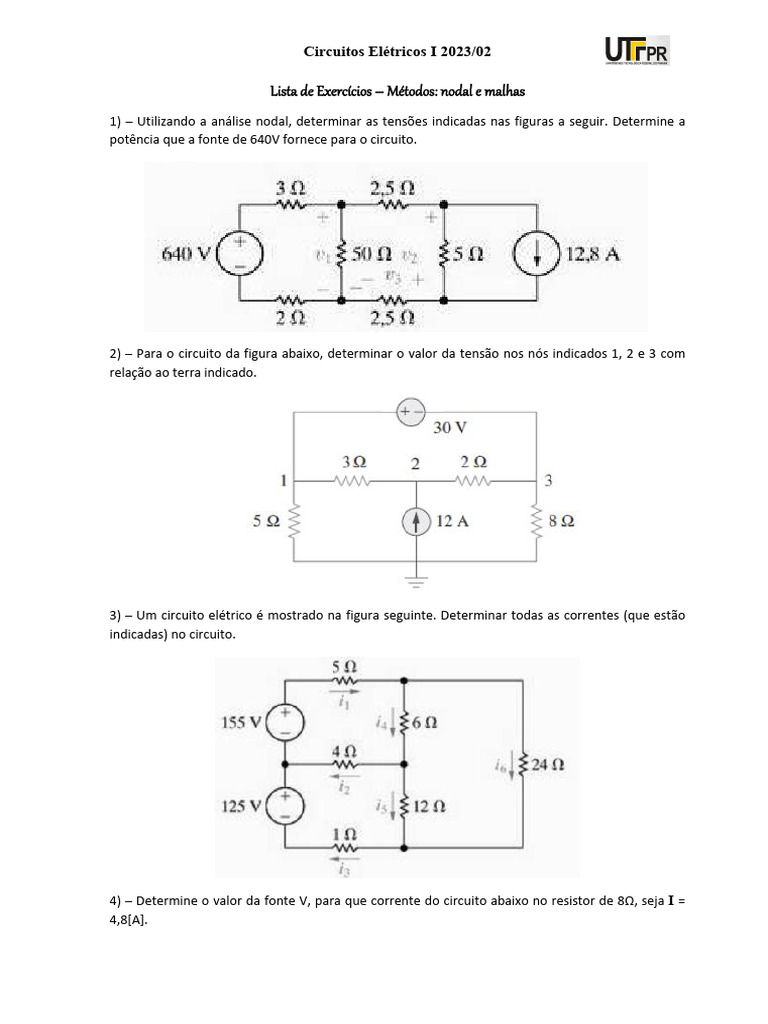 Exercícios Metodos Malhas Nodal Circuitos Eletricos 02 2023