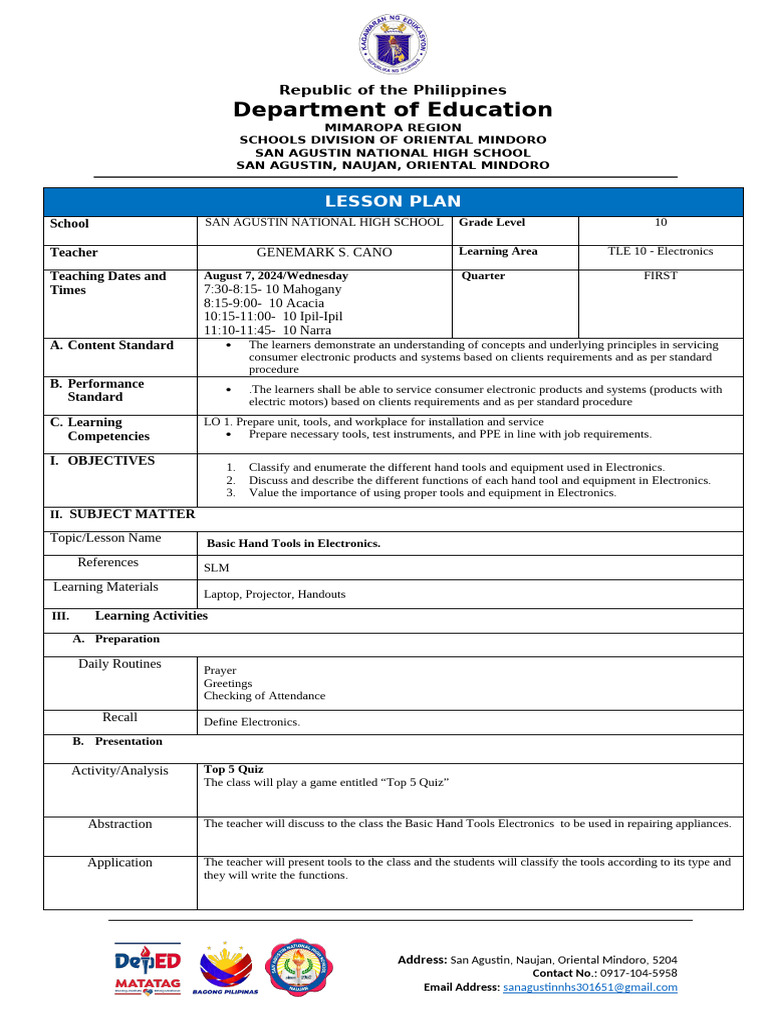 Department of Education: Lesson Plan | PDF | Learning | Teachers