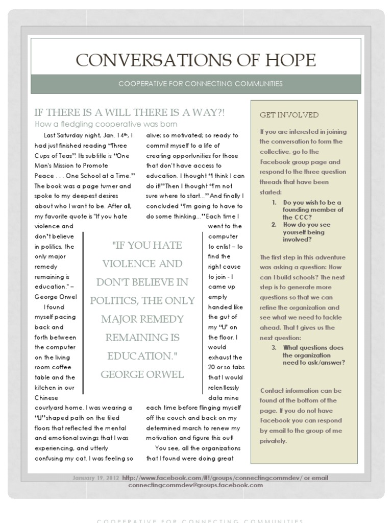 Conversations of Hope - Issue 1 | PDF | Volunteering | Community ...