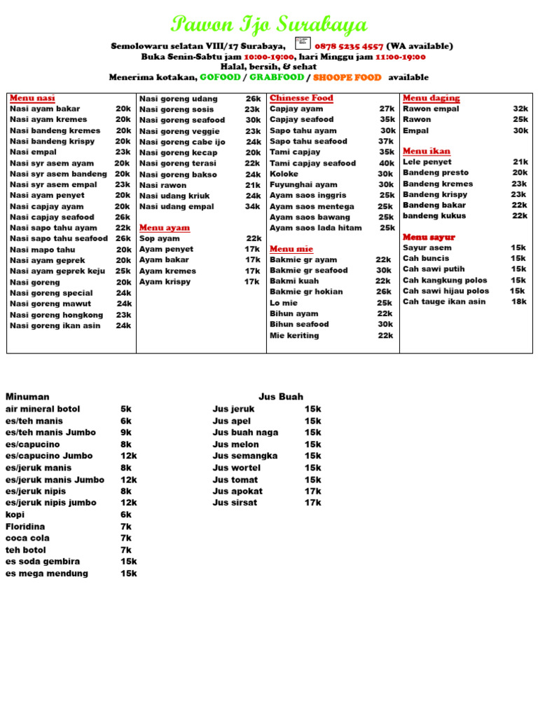 Menu Pawon Ijo 2024 | PDF