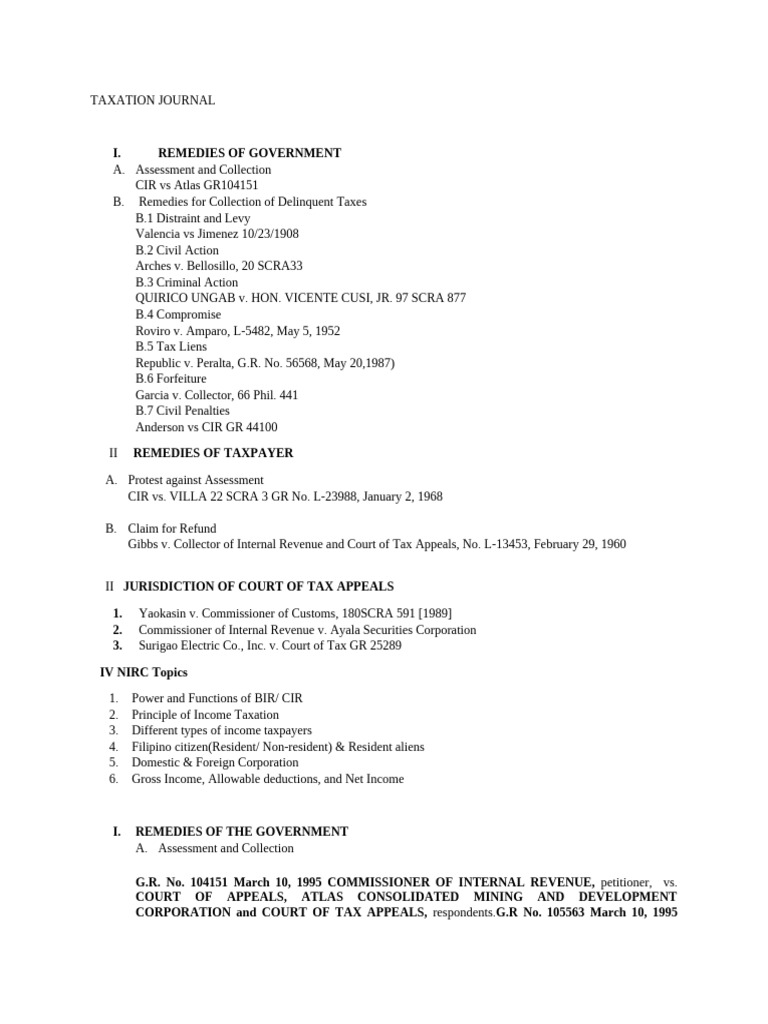 Digested Cases Tax Remedies | PDF | Taxes | Internal Revenue Service