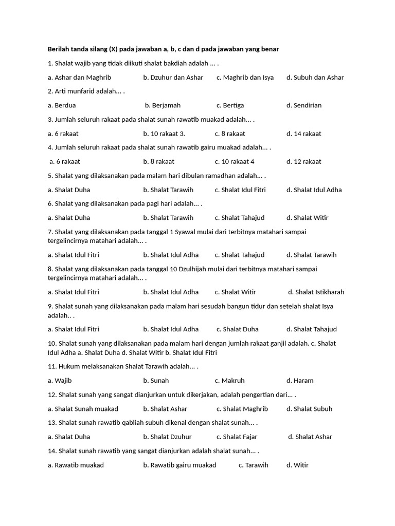 Soal Fiqih Kelas 3 Bab 1 Dan 2 | PDF