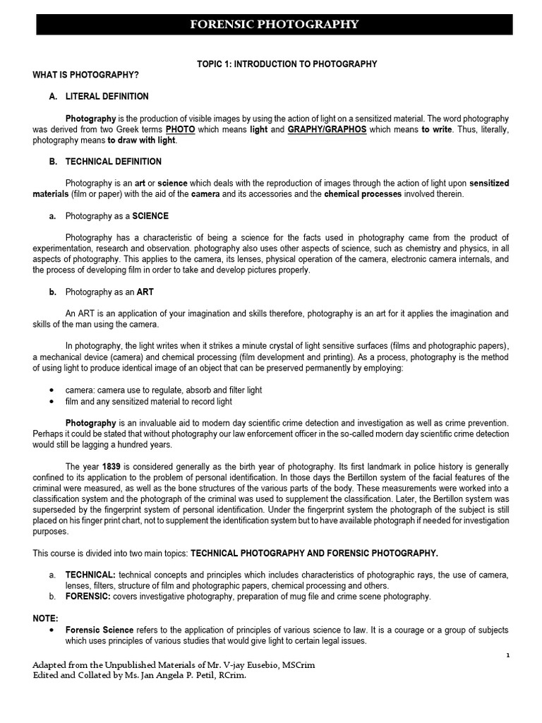 Forensic Photography Handouts | PDF | Light | Color