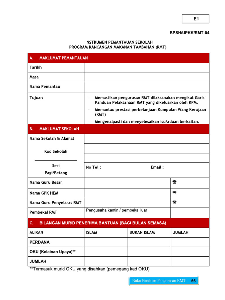 Borang Pemantauan RMT 2022 - BGD | PDF