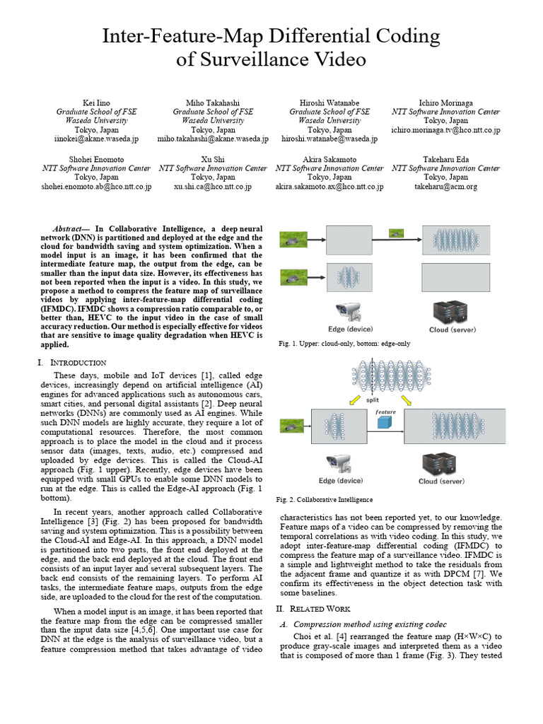 Inter-Feature-Map Differential Coding of Surveillance Video: Fig. 1. Upper: Cloud-Only, Bottom ...