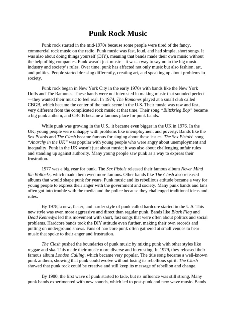 Punk Rock Music Pdf Punk Rock Hardcore Punk