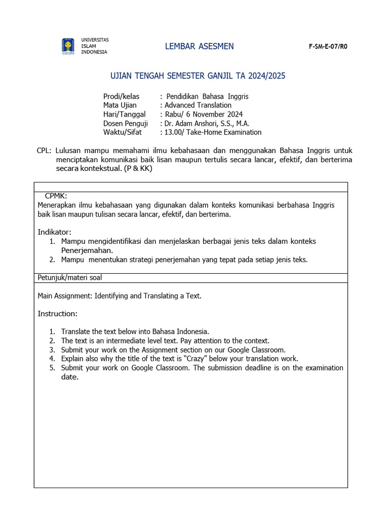 UTS Advanced Translation Azizul Akbar | PDF