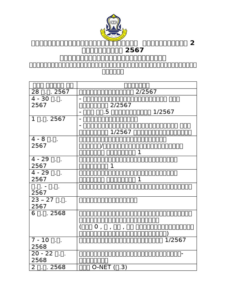 ปฏิทินการปฏิบัติงานวิชาการ 2 - 2567 | PDF