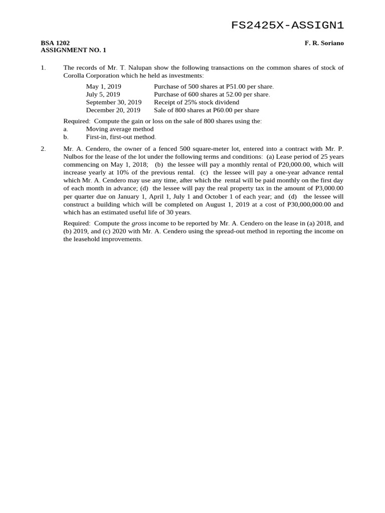 Bsa1202 FS2425X Assign1 | PDF
