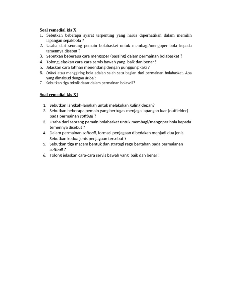 Soal Remedial X, XI | PDF