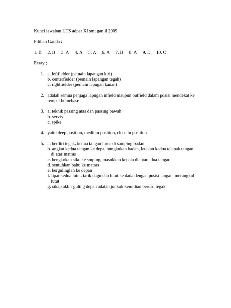 Kunci Jawaban UTS Adper XI SMT Ganjil 2009 | PDF | Olahraga & Rekreasi | Sejarah