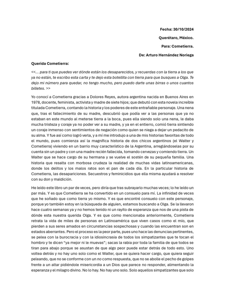 Carta A Cometierra | PDF