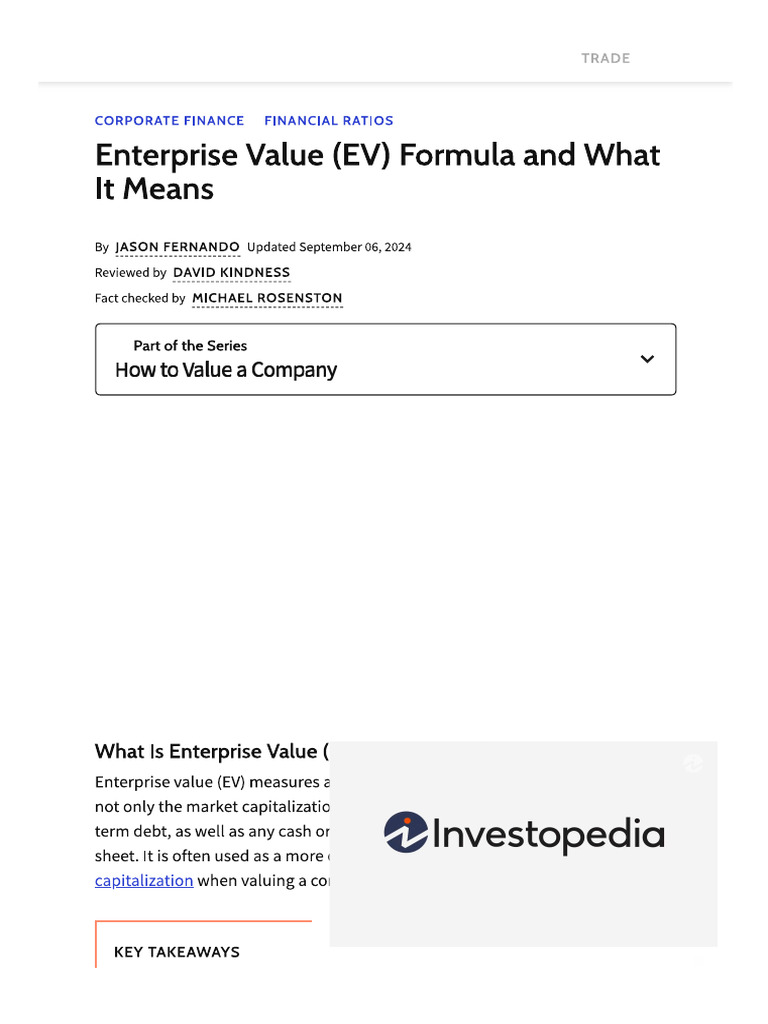Enterprise Value (EV) Formula and What It Means | PDF