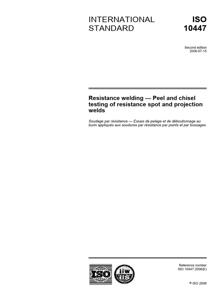 ISO 10447-2006 (E) Resistance Welding Peel & Chisel Test | PDF ...