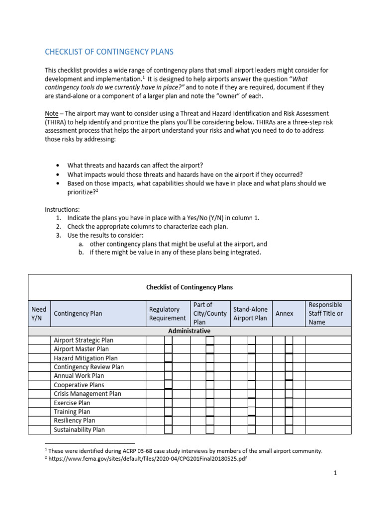 ACRPWOD59-Checklist of Contingency Plans | PDF | Airport | Risk