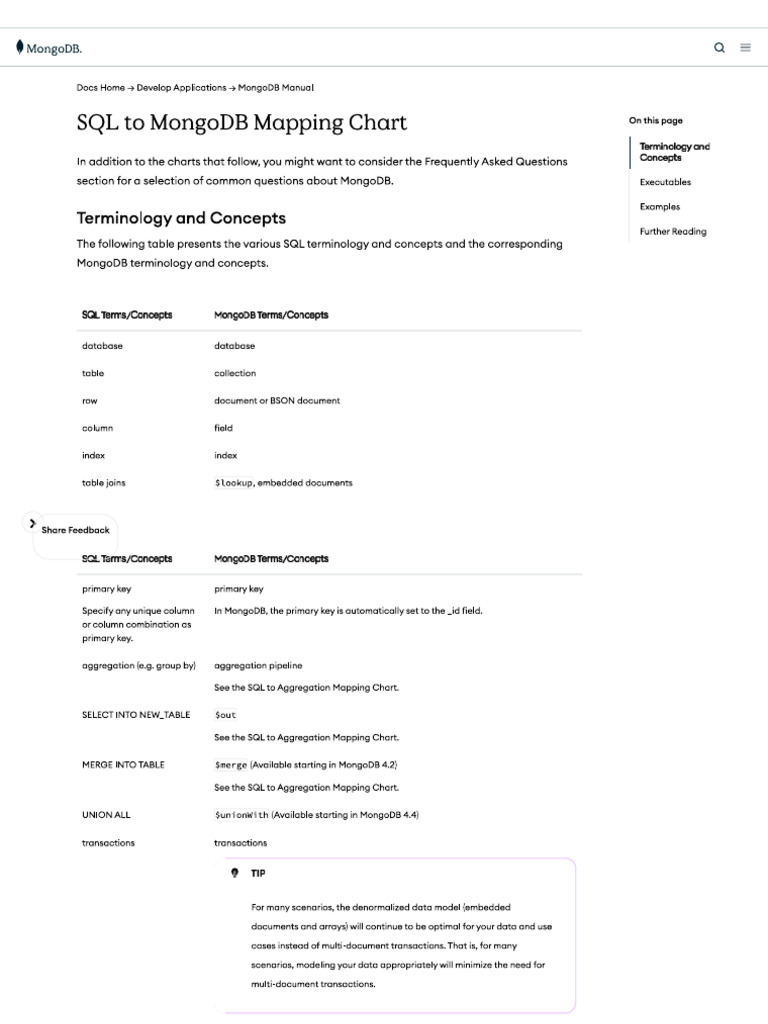 SQL To MongoDB Mapping Chart | PDF