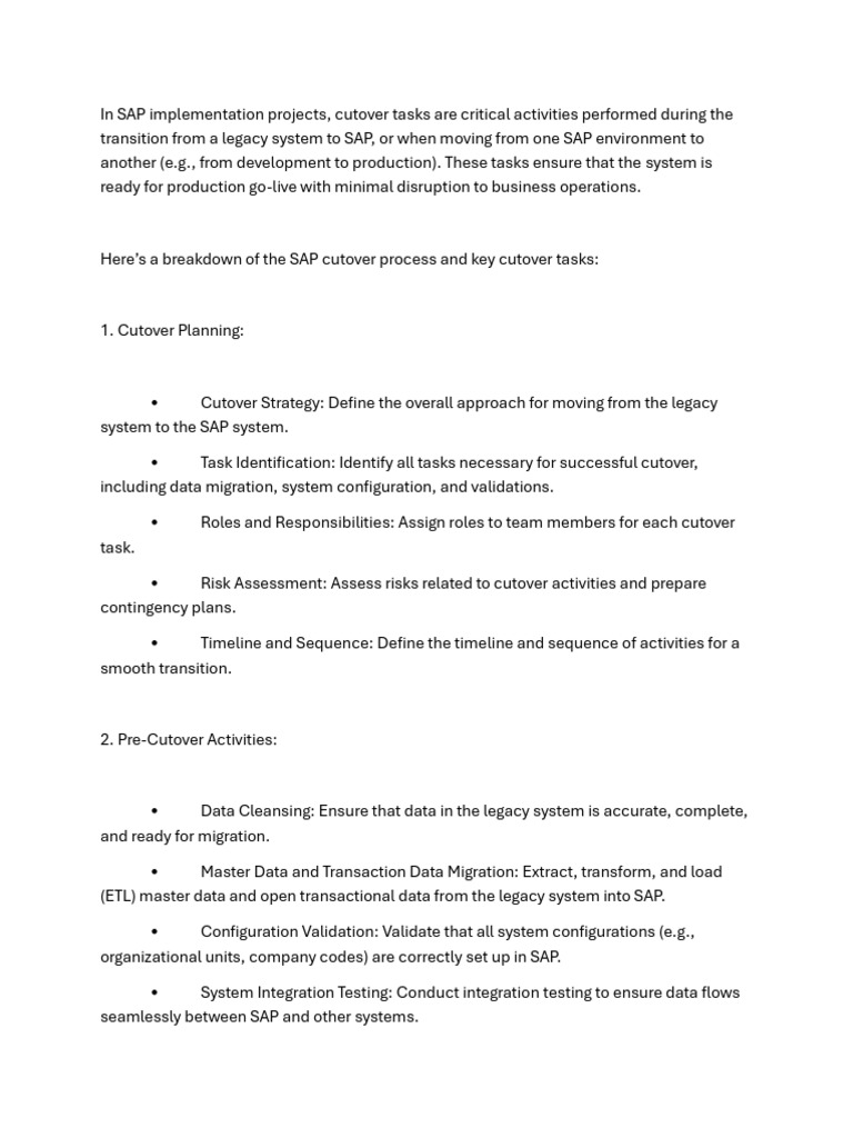 SAP Cutover Activities Overview | PDF | Systems Engineering ...