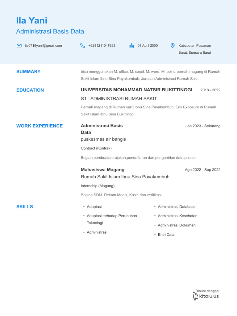 Ila Yani - KitaLulusCV | PDF