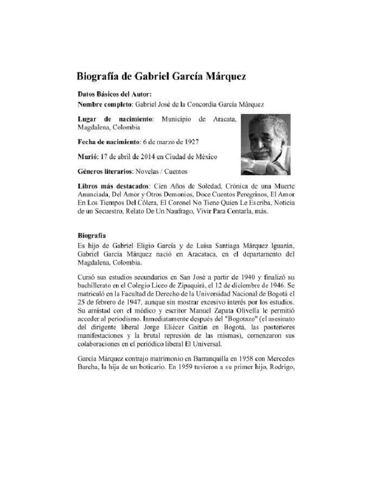 Biografia de Gabriel Garcia Marquez | PDF