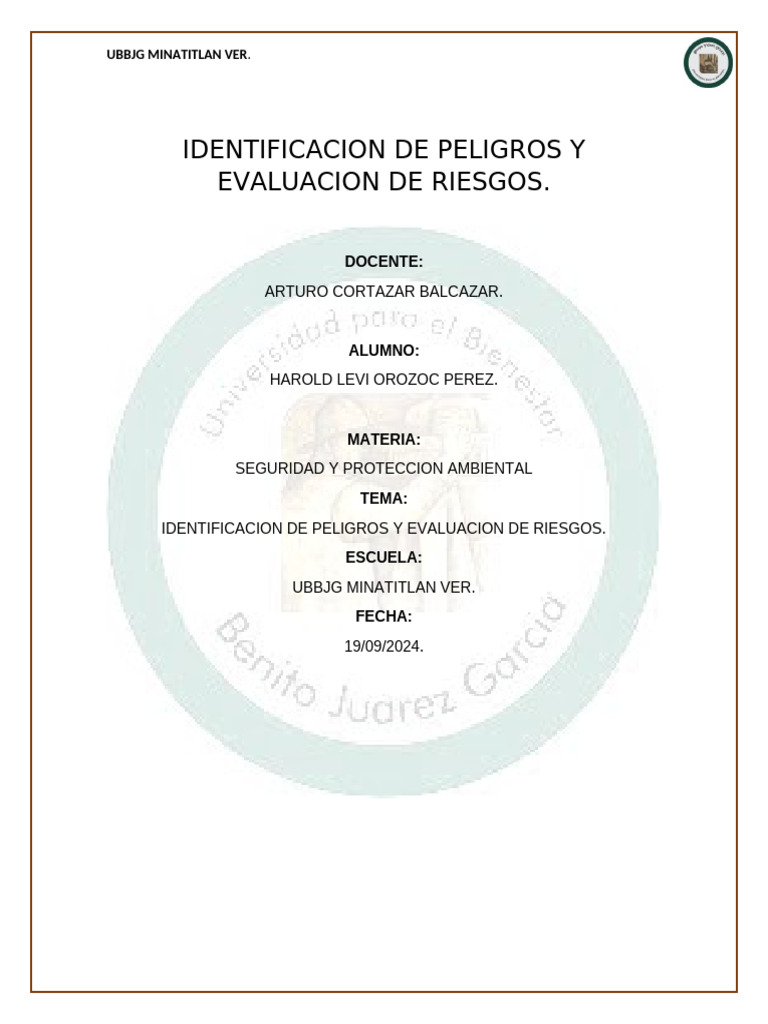 Identificacion de Peligros y Evaluacion de Riesgos | PDF | Riesgo | Evaluación de riesgos
