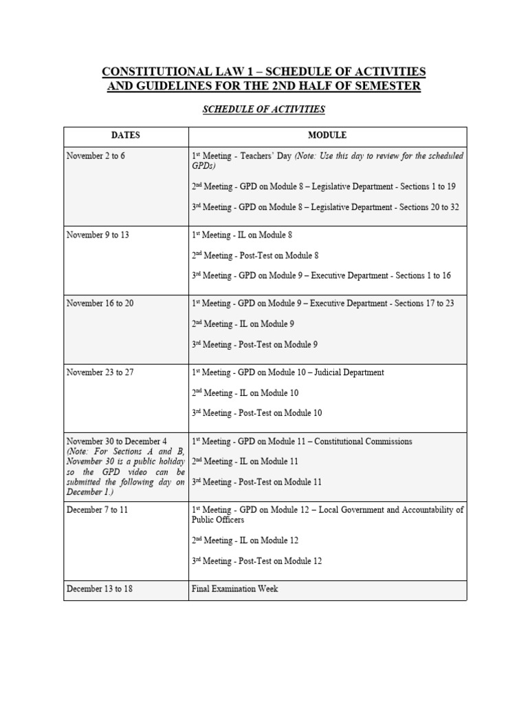 2021 Consti1 Calendar+of+Activities+and+Guidelines 2nd+half+of+semester | PDF | Justice | Crime ...