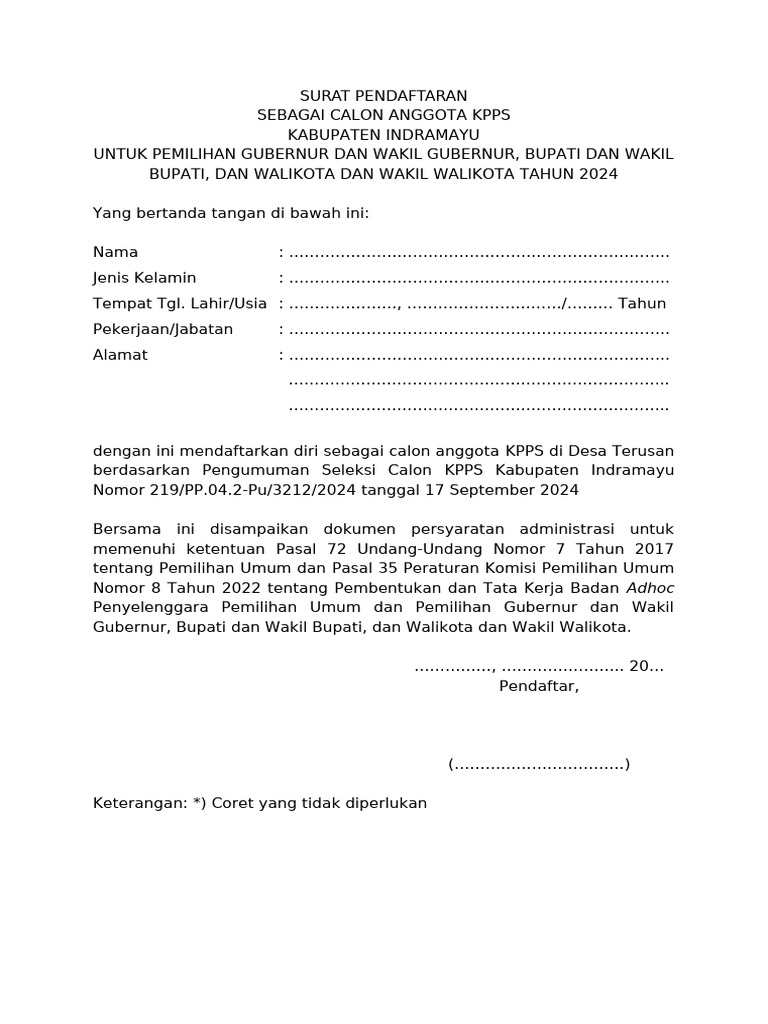 Surat Pendaftaran | PDF | Olahraga & Rekreasi | Hukum