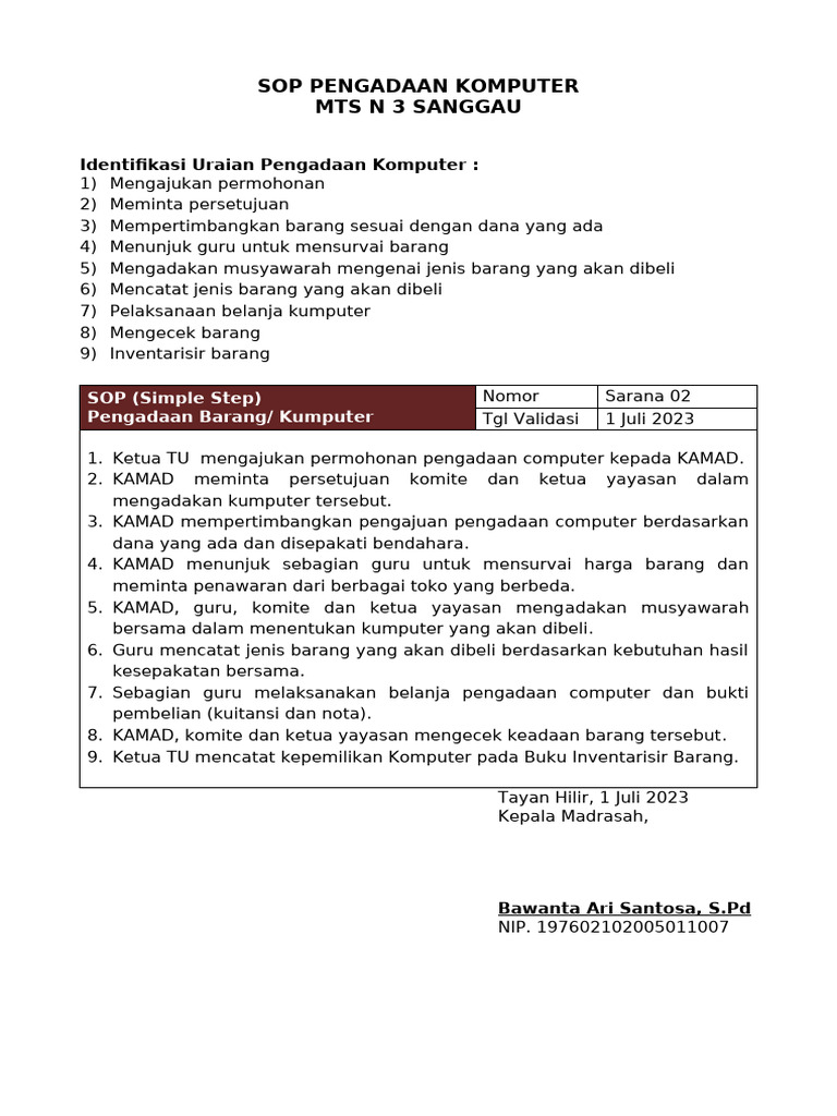 Sop Pengadaan Komputer | PDF | Pengelolaan Keuangan & Uang | Komputer