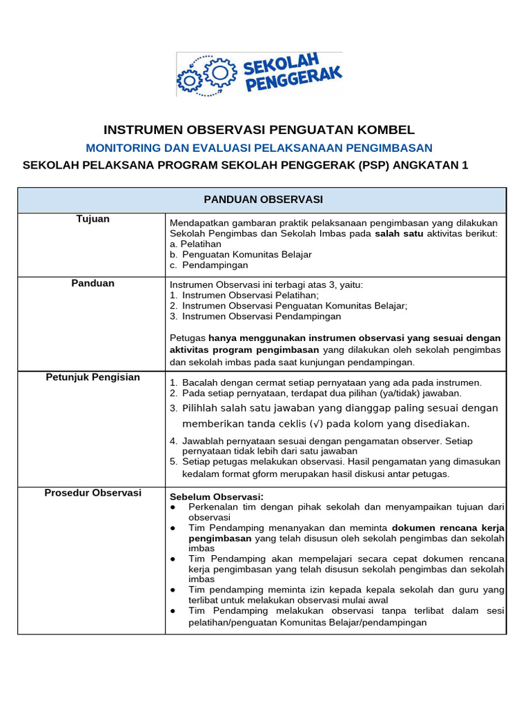 Instrumen Observasi Penguatan Kombel | PDF