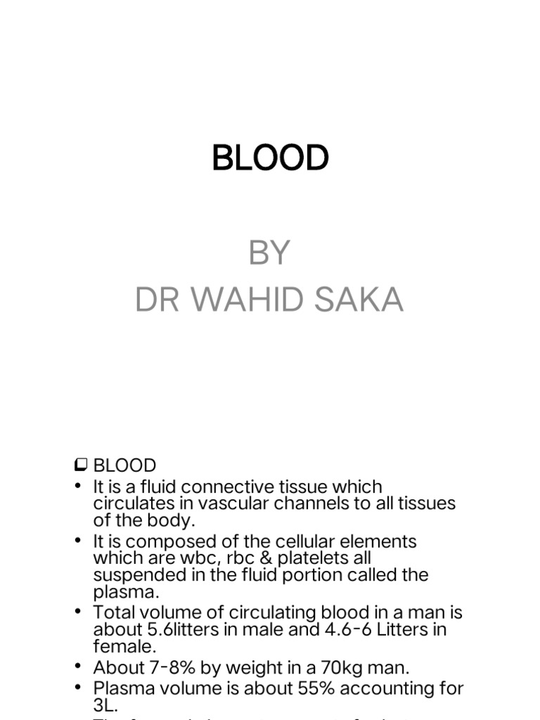 Blood Lecture by DR Saka 2 | PDF | Coagulation | Blood Type